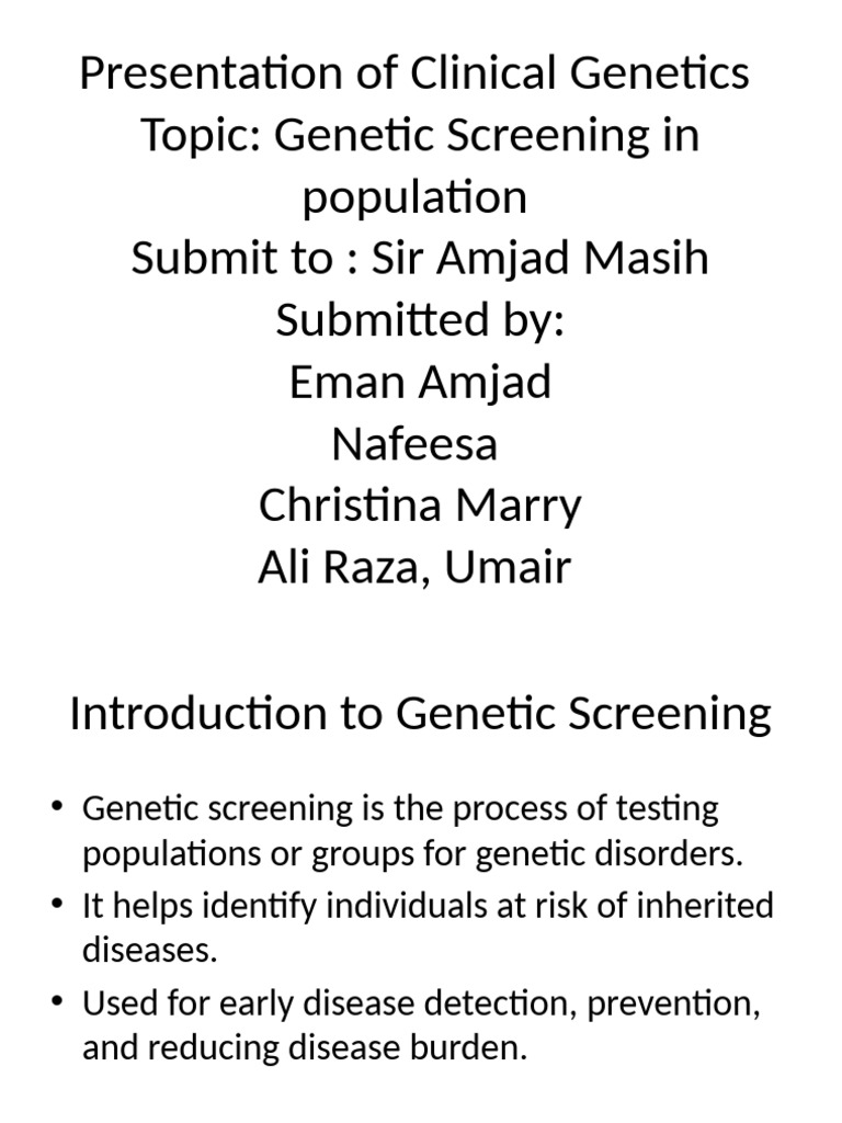 Population Genetic Screening Overview | PDF | Genetic Testing | Genetic ...