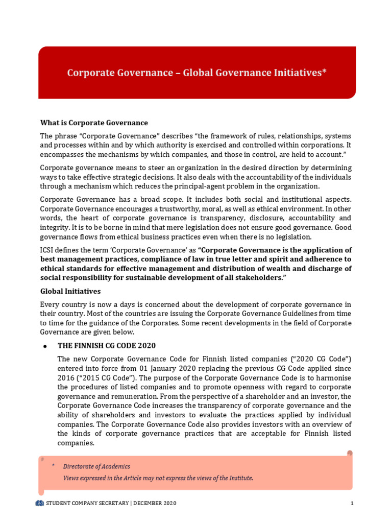 Cg Global Governance Initiatives | PDF | Corporate Governance | Governance