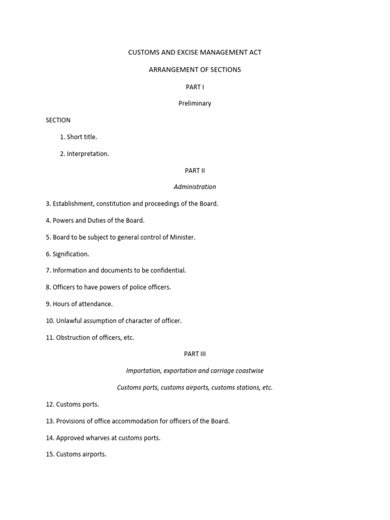 Customs and Excise Management Act Overview | PDF | Customs | Alcoholic ...
