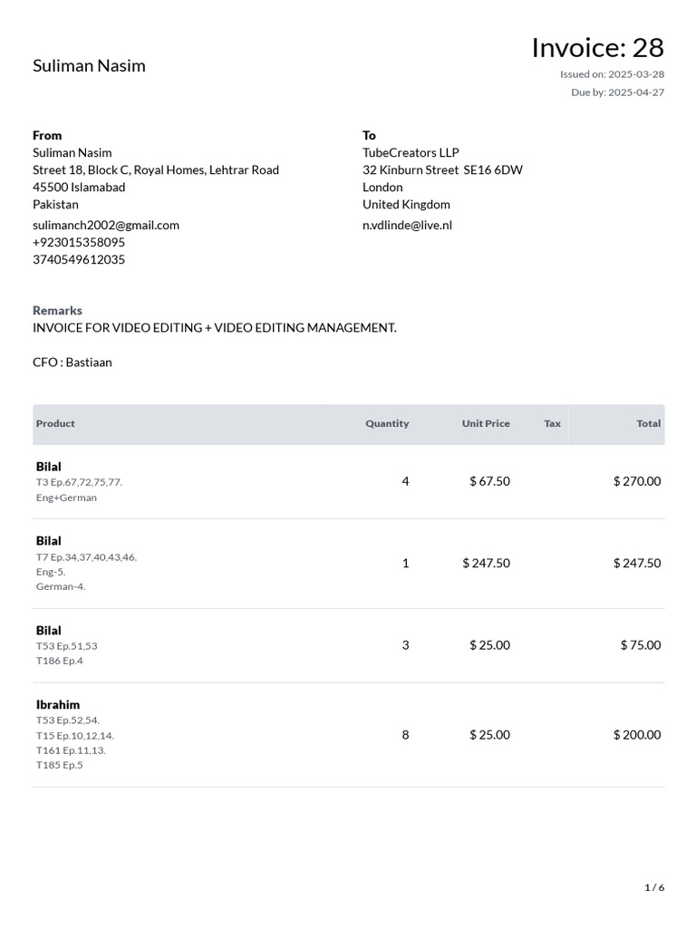 March Invoice, Suliman + Editors | PDF | Business Documents | Accounting