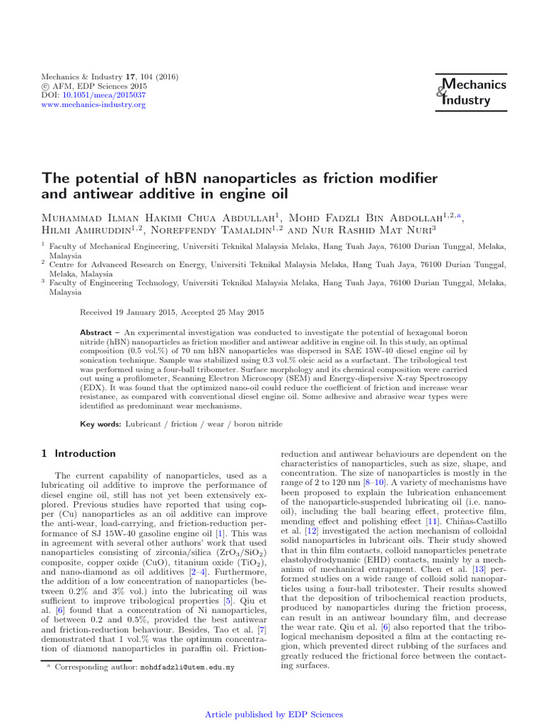 The Potential of HBN Nanoparticles As Friction Modifier | PDF | Wear ...