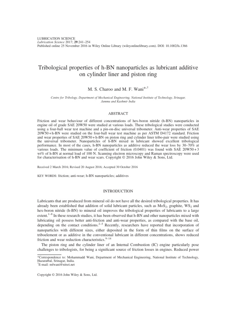 Lubrication Science - 2016 - Charoo - Tribological Properties of H BN ...