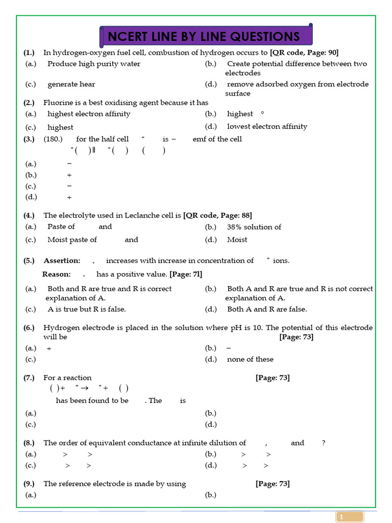 Electrochemistry Questions and Answers | PDF | Anode | Redox