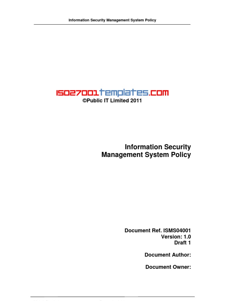 ISMS04001 Information Security Management System Policy V1R0 Draft 1 ...
