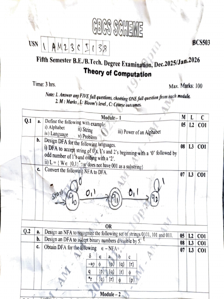 SEE QUESTION PAPER TOC BCS503- DEC 2025 | PDF | String (Computer ...