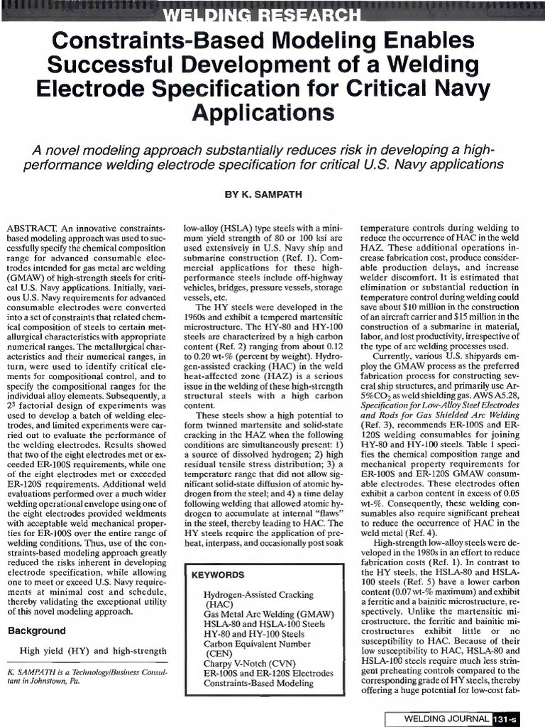 Constraints-Based Modeling Enables Successful Development of A Welding ...