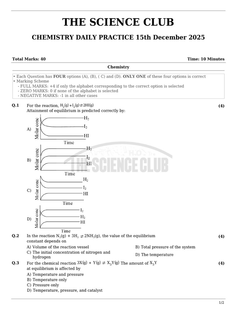 Chemistry Daily Practice Quiz - Dec 2025 | PDF | Chemical Equilibrium ...
