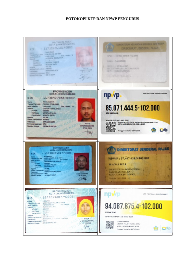 Fotokopi KTP Dan NPWP Pengurus Dan Pengawas | PDF