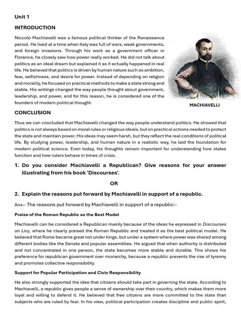 Unit 1 501 MA GOVERNMENT AND POLITICS | PDF | Sovereignty | Niccolò ...