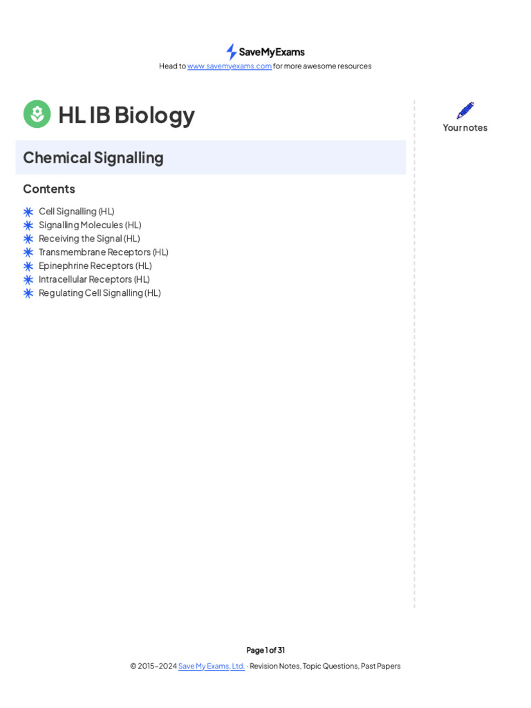 C2.1 Chemical Signalling (HL Only) | PDF | Cell Signaling | Signal ...