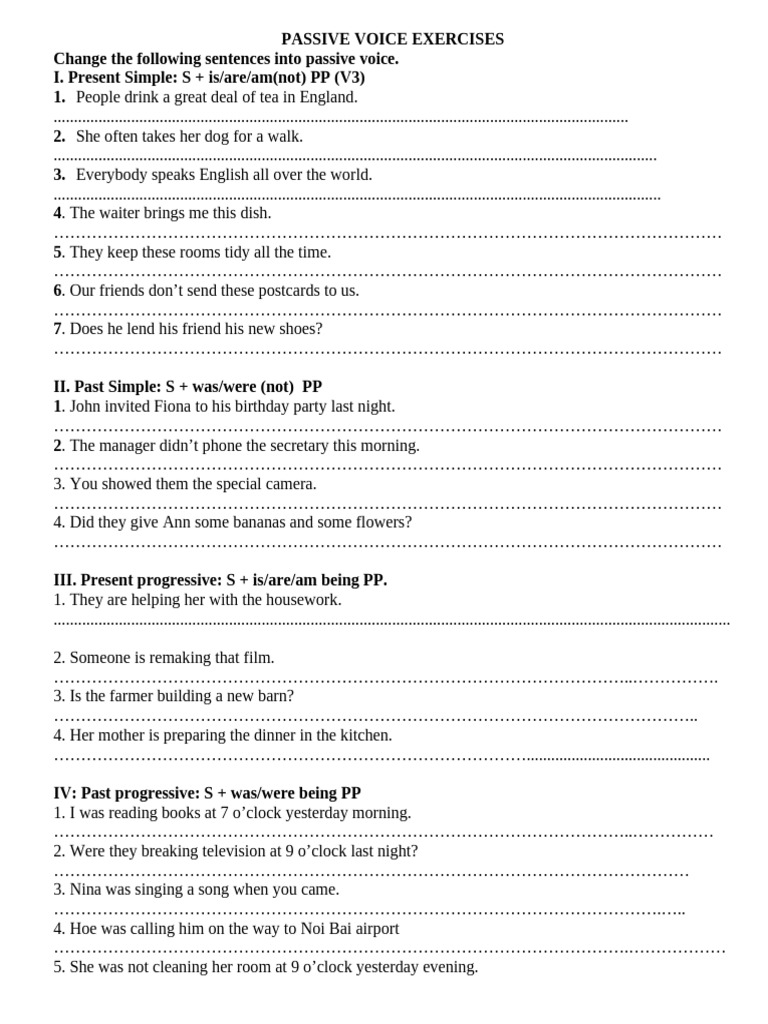 Passive Voice Transformation Exercises | PDF