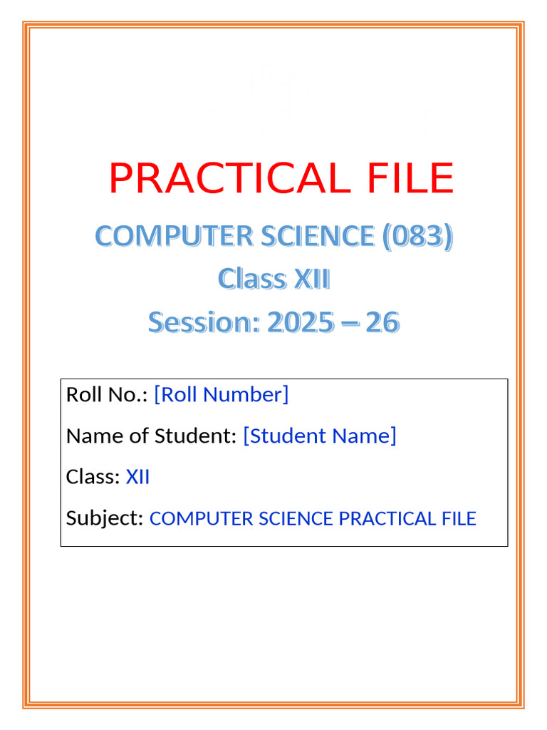 Computer Science Practical File XII 2025-26 | PDF | Queue (Abstract Data Type) | Computing