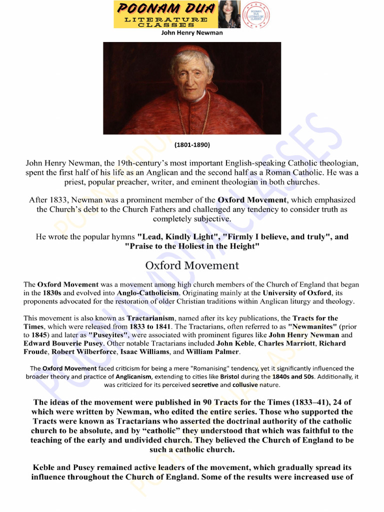 British Writer 31 John Henry Newman 1801-1890 | PDF