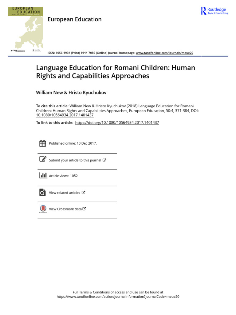 Language Education for Romani Children Human Rights and Capabilities ...