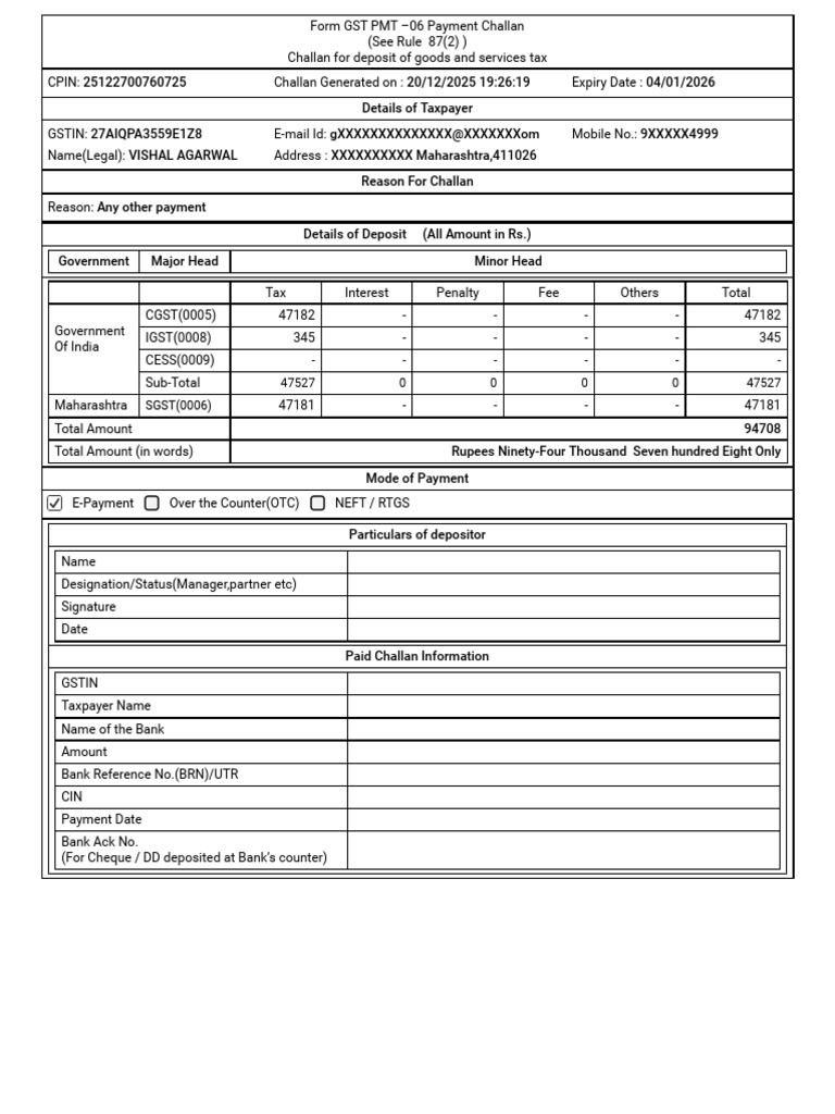 GST-CHALLAN - 2025-12-20T192621.892 | PDF | Payments | Government