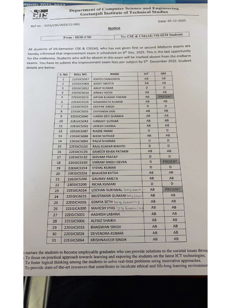 Improvement Exam Notice | PDF