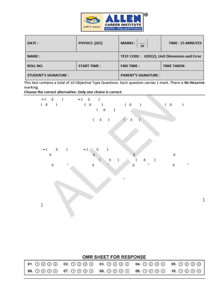 Physics 2 JEE (Unit Dimenstion and Error) | PDF | Length | Physics