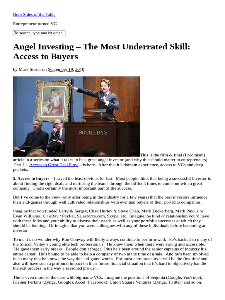 Angel Investing: Importance of Buyer Access | PDF | Venture Capital ...