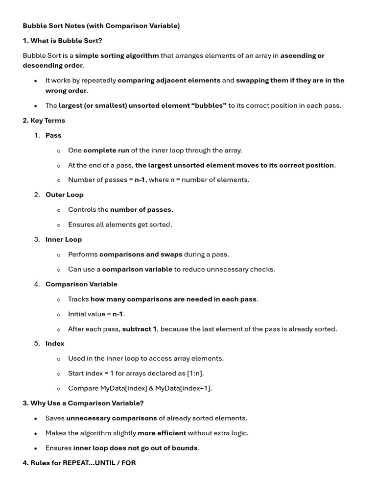 Bubble Sort Notes (Inefficient) | PDF | Algorithms | Applied Mathematics