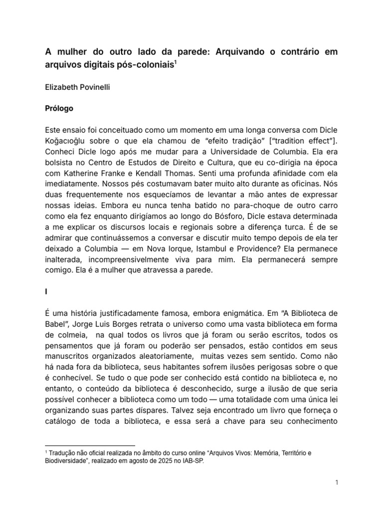 Elizabeth Povinelli_A Mulher Do Outro Lado Da Parede | PDF ...