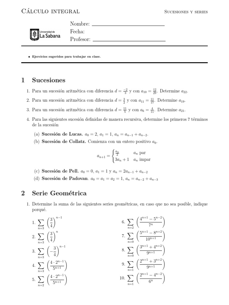 Ejercicios de Sucesiones y Series Matemáticas | PDF | Funciones y ...