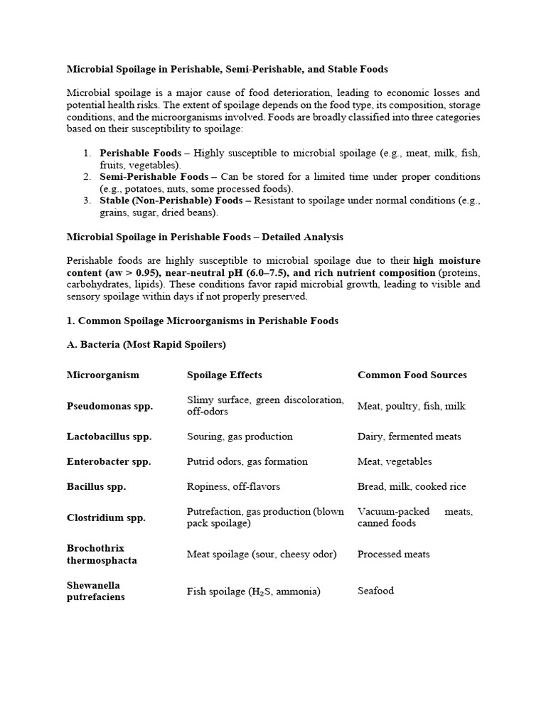 Microbial Spoilage in Perishable | PDF | Food Preservation | Decomposition