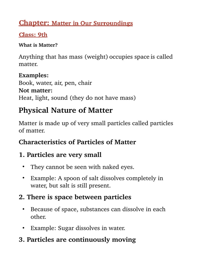 Matter in Our Surroundings Class 9th | PDF | Gases | Water