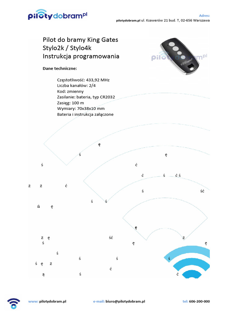 Instrukcja Programowania Pilot King Gates Stylo 2k 4k | PDF