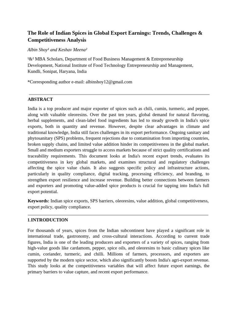 Role of Indian Spices in Global Export Earnings | PDF | Spice | Agriculture