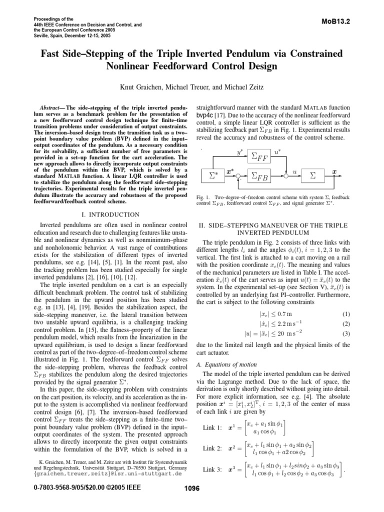 Nonlinear Control for Triple Inverted Pendulum | PDF | Nonlinear System ...