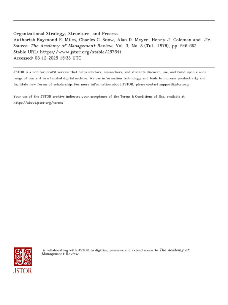 Article 3 Organizational Strategy, Structure, and Process 1 | PDF ...