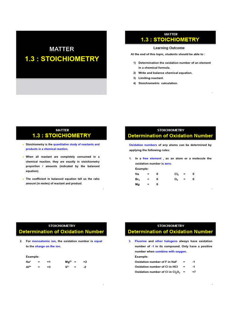 Stoichiometry: Balancing Equations & Oxidation Numbers | PDF ...