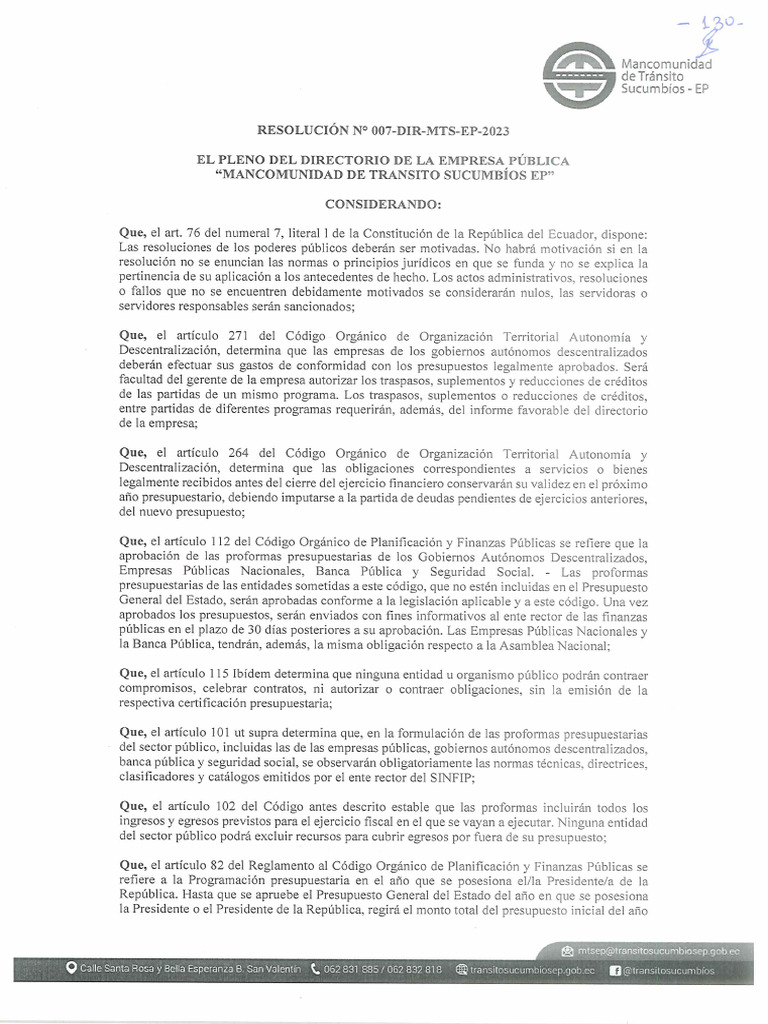 RESOLUCION No 007 DIR MTS 2023 | PDF