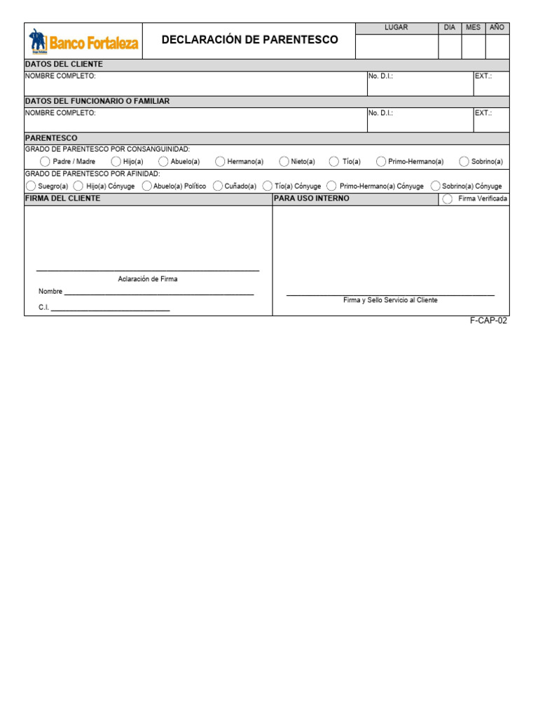 INS-NEG-17 20140401 Anexo 1 - Formulario de Declaración de Parentesco | PDF