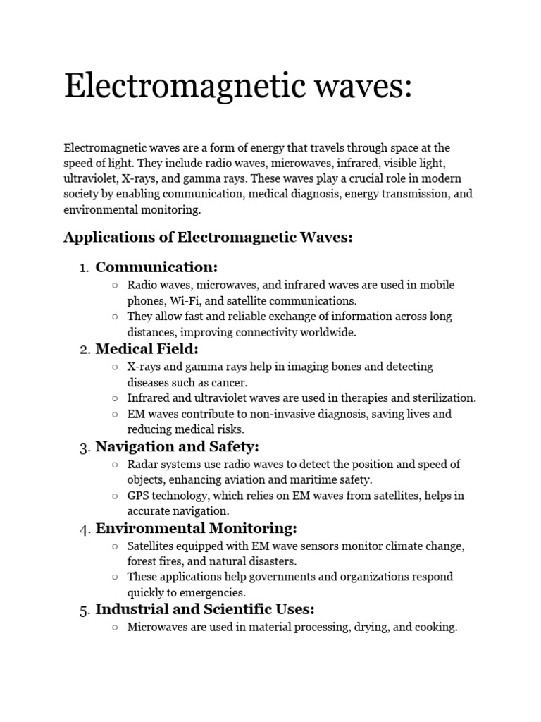 Applications of Electromagnetic Waves | PDF | Electromagnetic Radiation ...