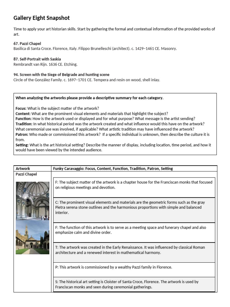 Art Analysis: Pazzi Chapel & More | PDF | Rembrandt | Realism (Arts)
