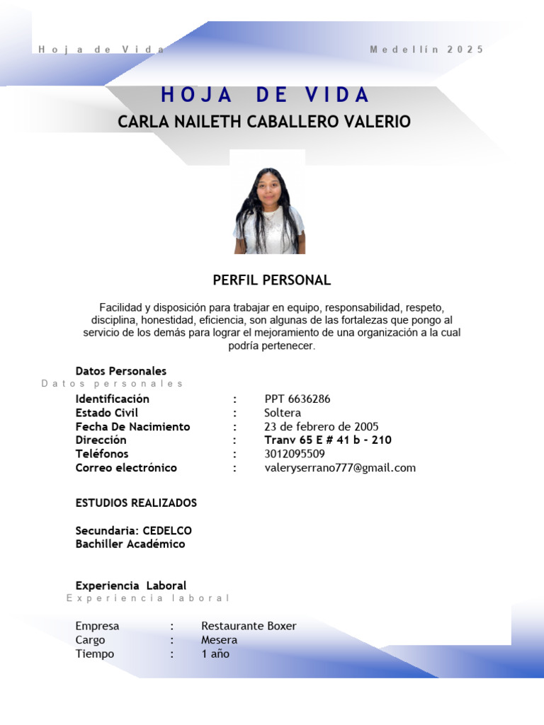 Hoja de Vida Carla Naileth Caballero Valerio | PDF