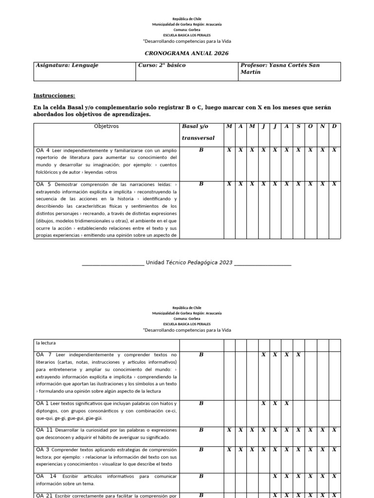 SEGUNDO Cronograma Anual 2026 Lenguaje | PDF | Información | Comunicación humana