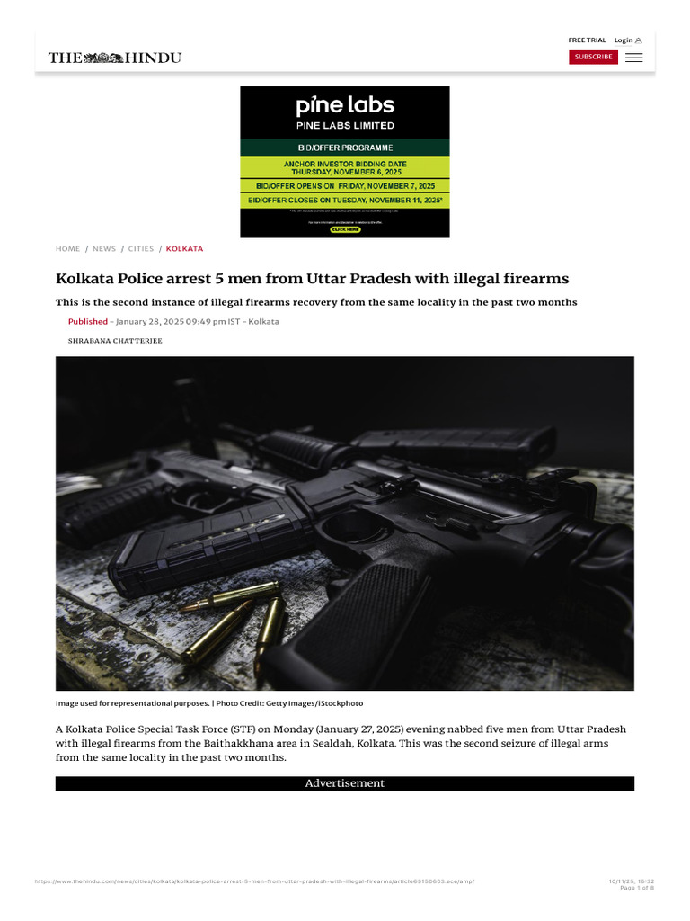 Kolkata Police Arrest 5 Men From Uttar Pradesh With Illegal Firearms ...