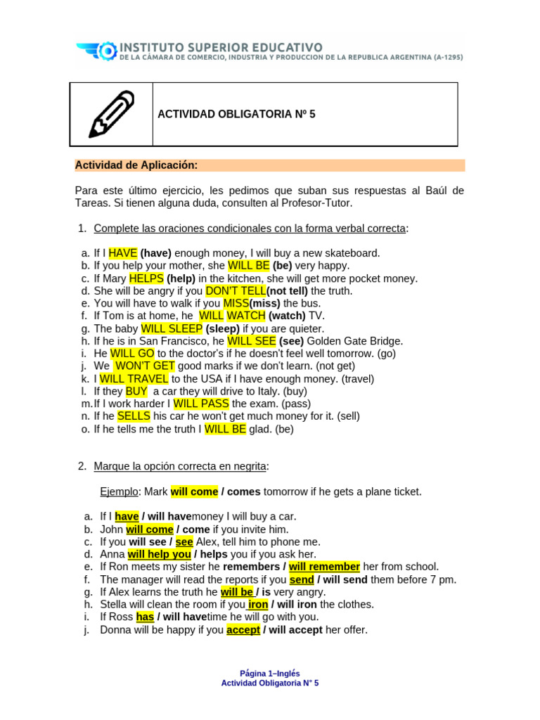 Actividad Obligatoria #5 - Ingleìs | PDF