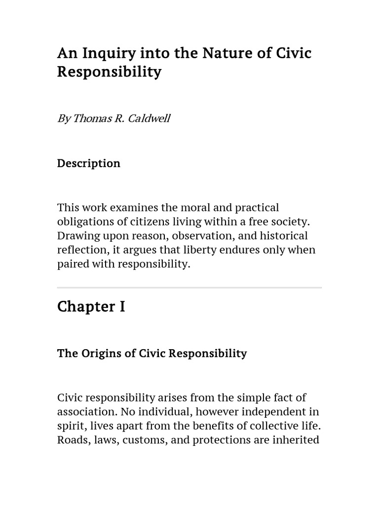 An Inquiry Into The Nature of Civic Responsibility | PDF | Citizenship