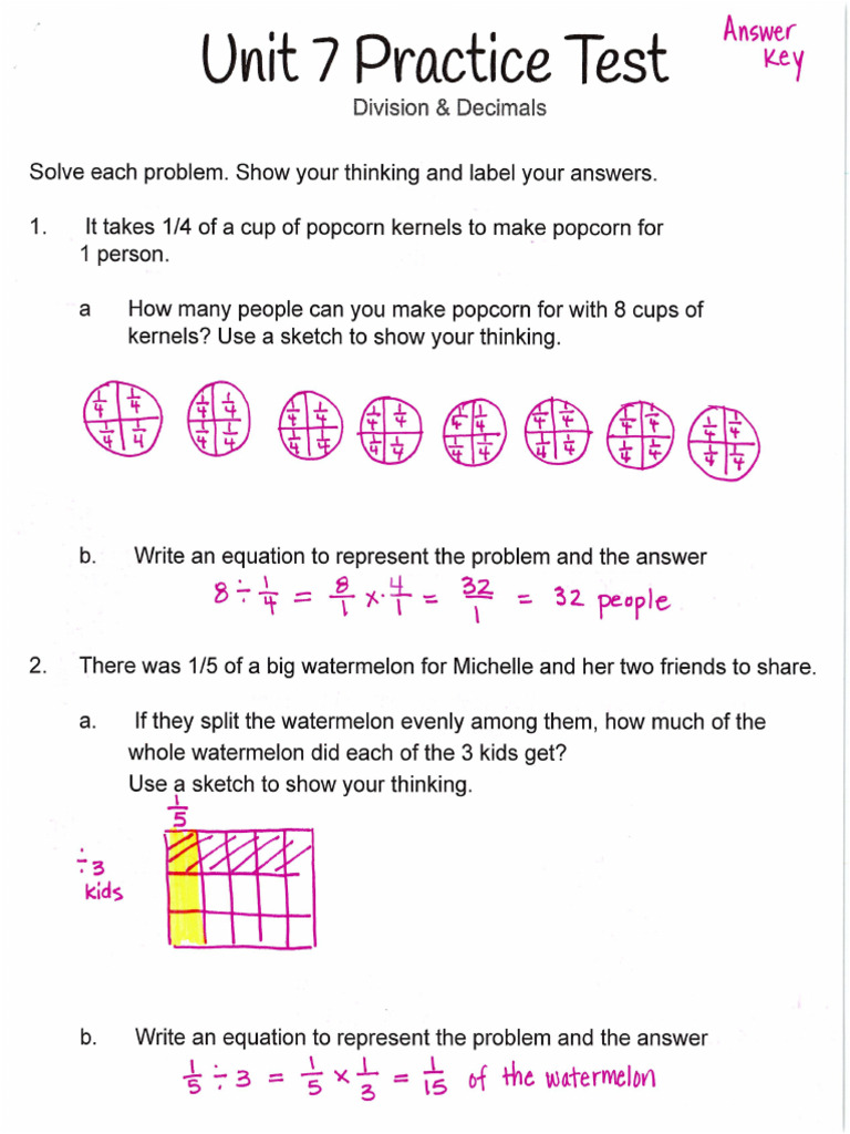 Answer Key_Unit 7 Math Practice Test (1) | PDF