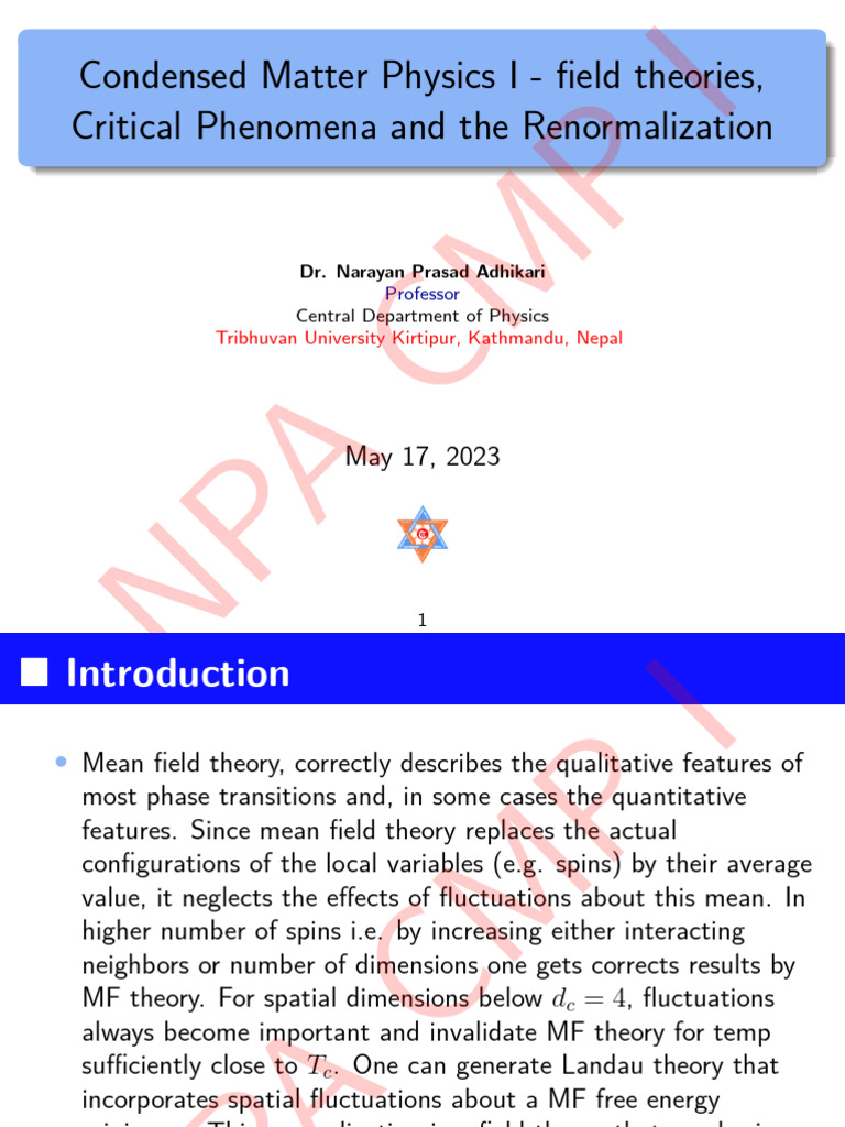 Field Theories in Condensed Matter Physics | PDF | Phase Transition ...
