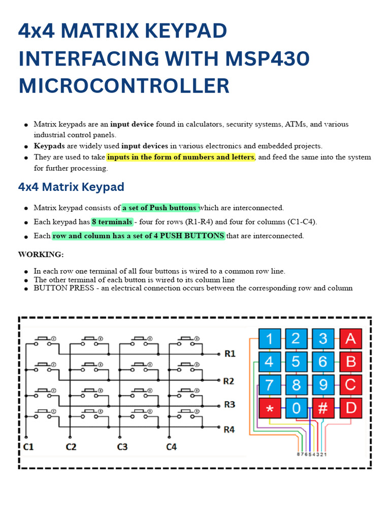 4x4 Matrix Keypad Interfacing With Msp430 Microcontroller | PDF | Chess ...