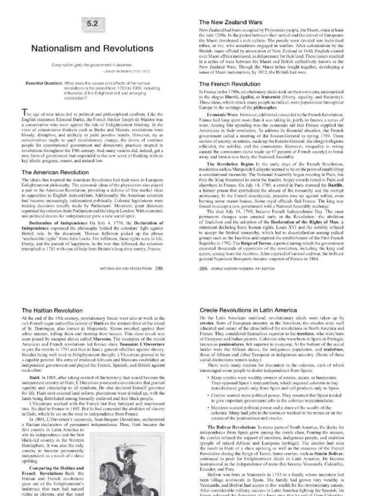 AMSCO 5.2 Nationalism & Revolutions Reading 23-24 | PDF