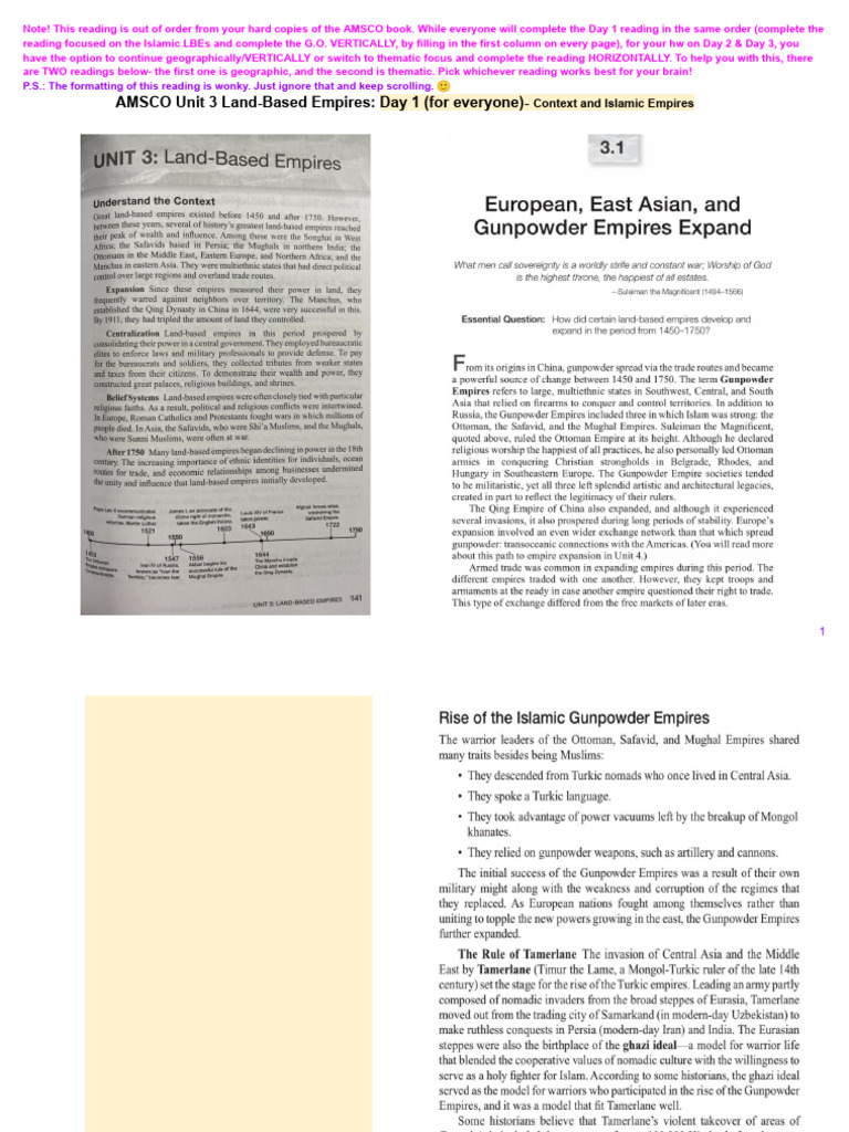 AMSCO Unit 3: Islamic Empires Reading Guide | PDF