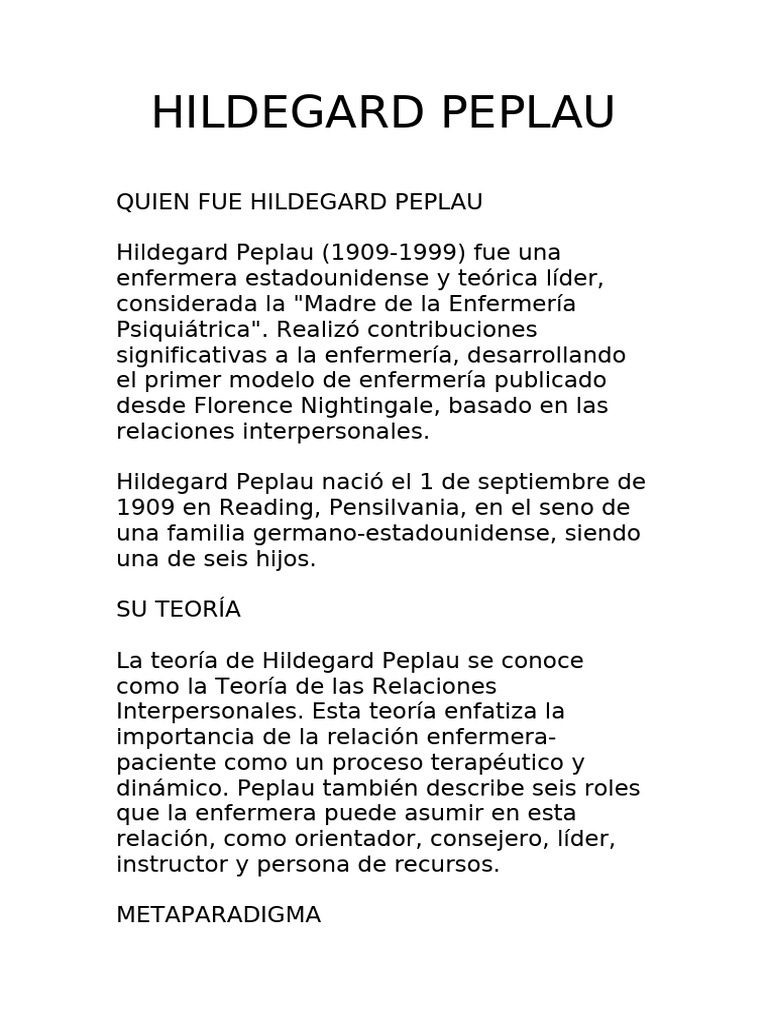 Hildegard Peplau | PDF | Enfermería | Cuidado de la salud
