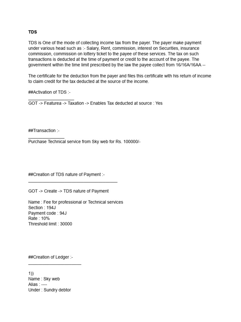 TDS Deduction Process in Tally | PDF