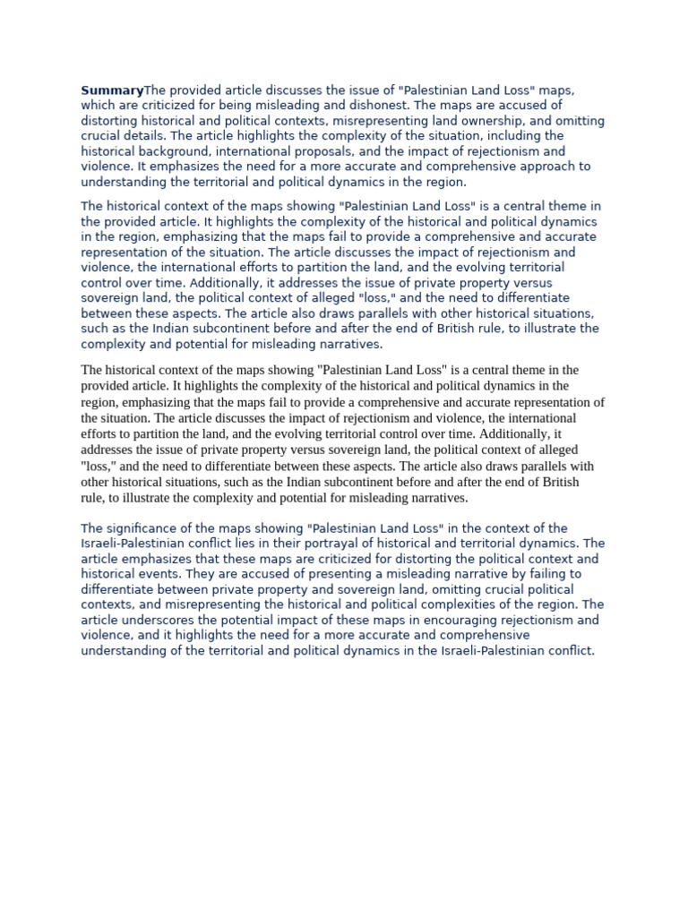 Palestinian Land Loss Myth | PDF