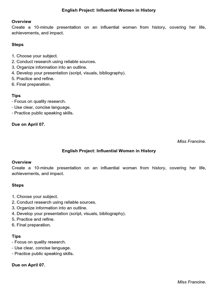 English Project: Influential Women in History: Miss Francine | PDF ...